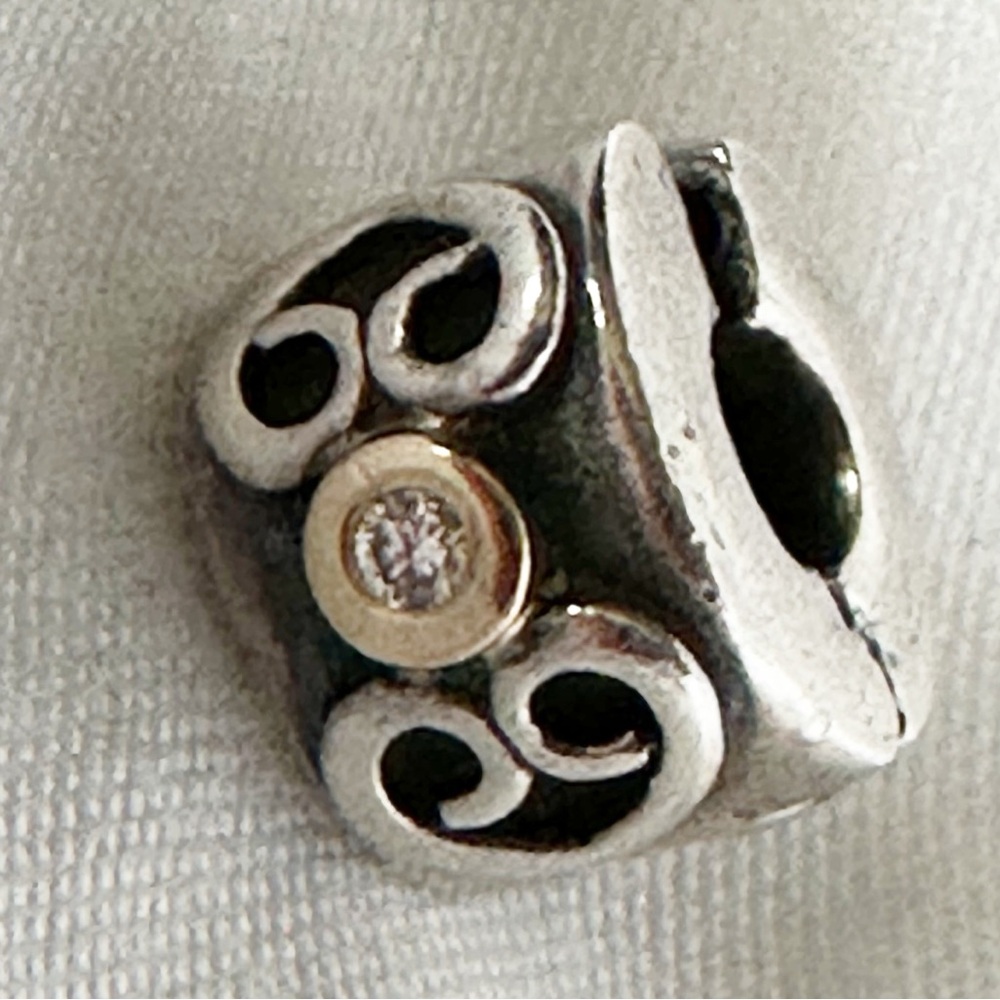 Rare Retired Pandora Double Heart Diamond Clip W/14k … - Gem